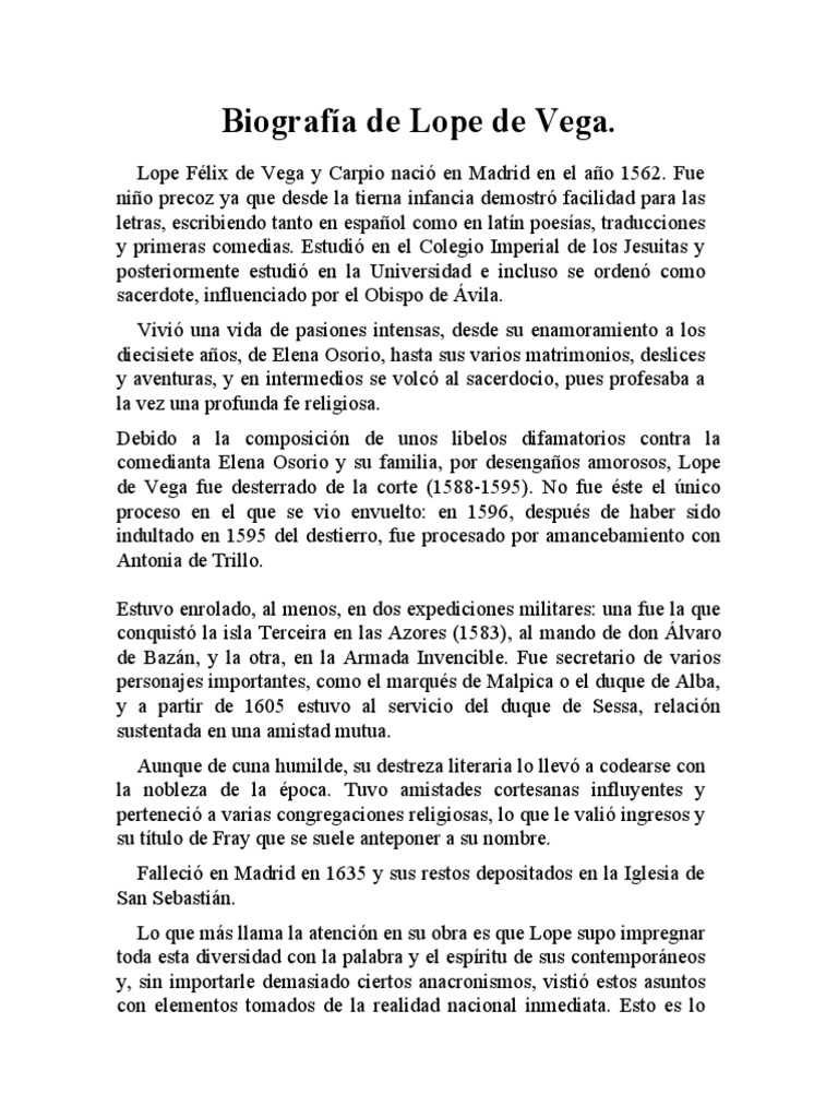Biografía de Lope de Vega | PDF | Poesía
