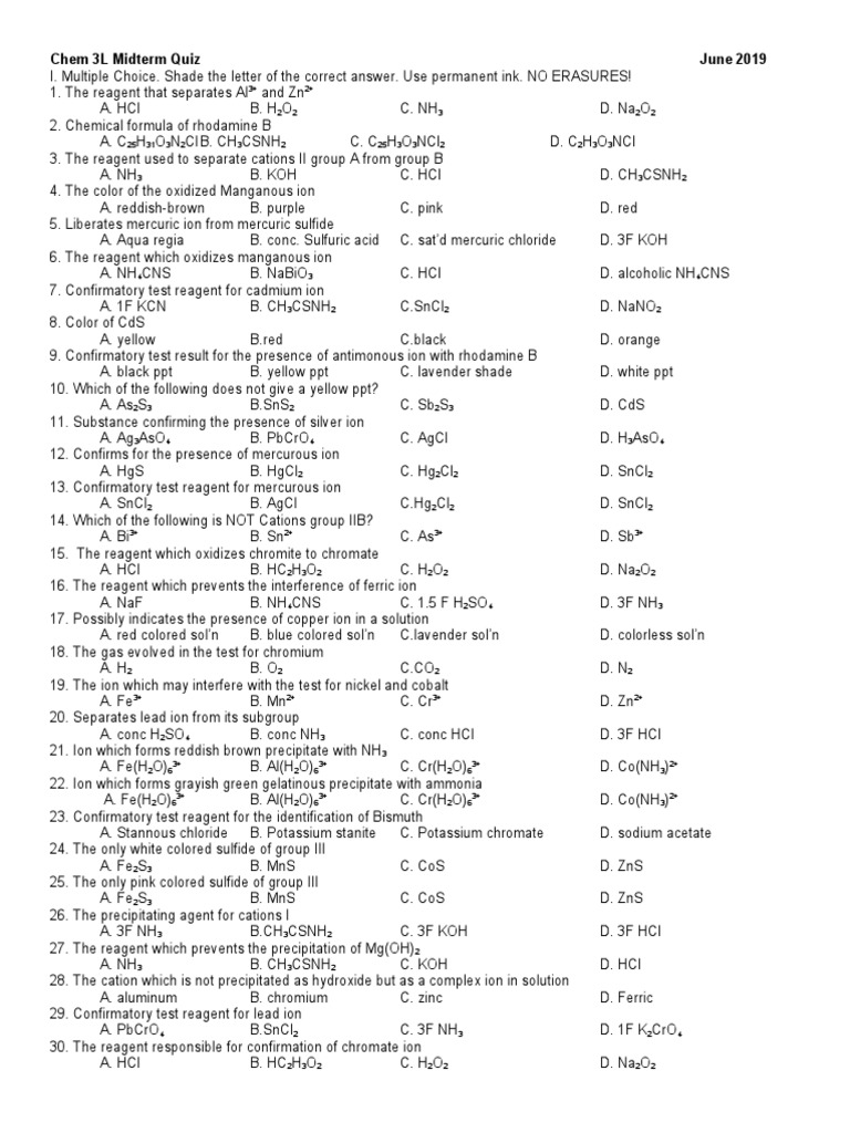 Chem 3L Quiz | Download Free PDF | Precipitation (Chemistry) | Ammonia
