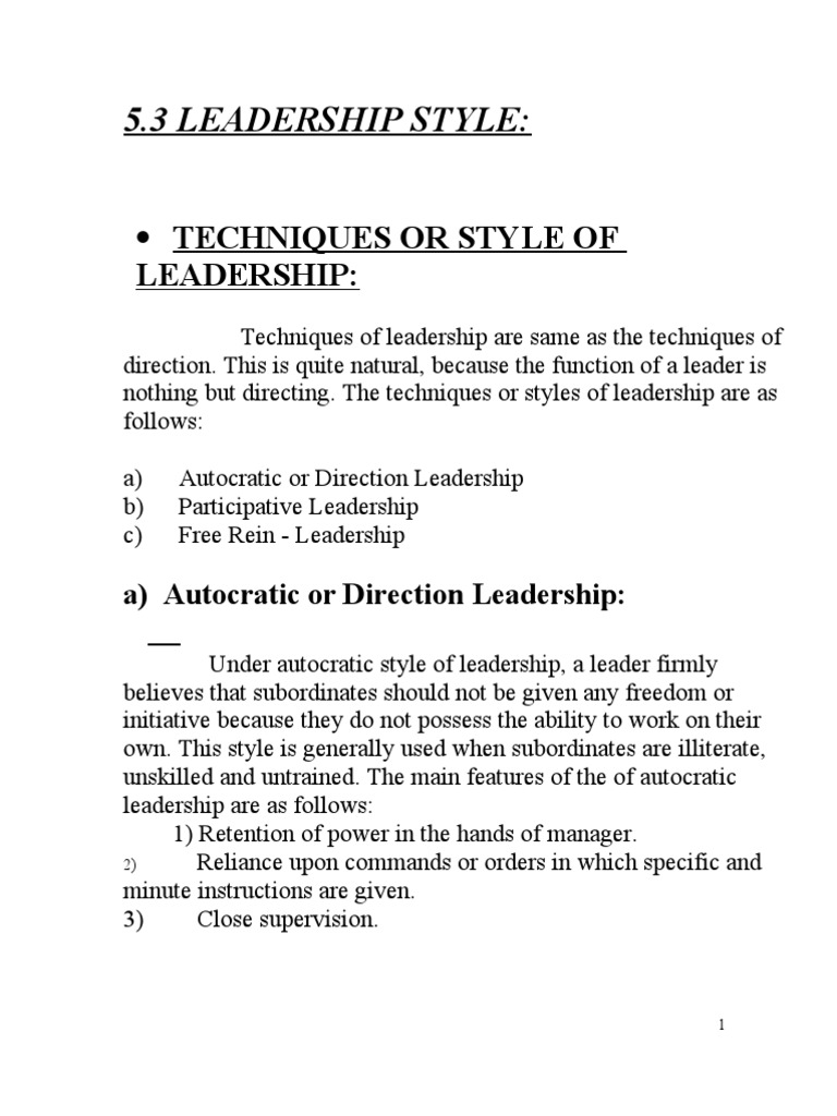 Leadership Styles: Autocratic, Democratic, Free-Rein | PDF | Leadership ...