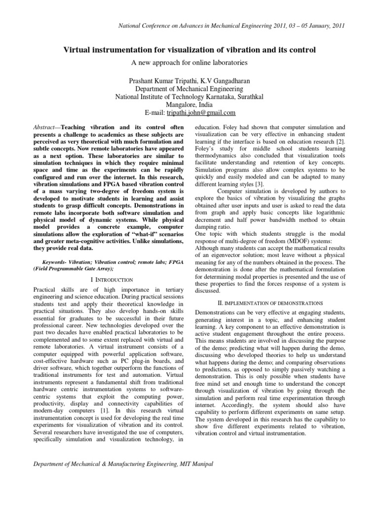 Virtual Instrumentation For Visualization of Vibration and Its Control ...