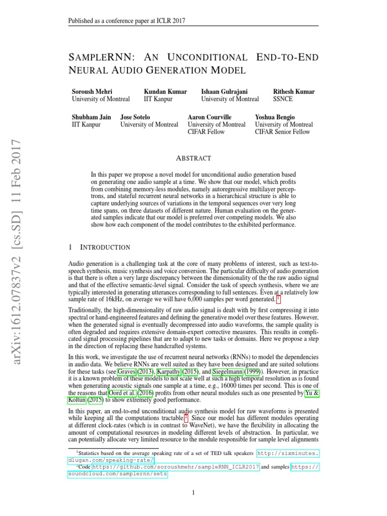 ASSAR, Richard - SampleRNN - Article | PDF | Artificial Neural Network | Cybernetics