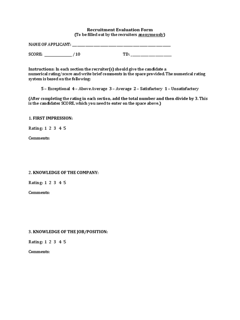 Recruitment Assessment Form Template | PDF | Career & Growth