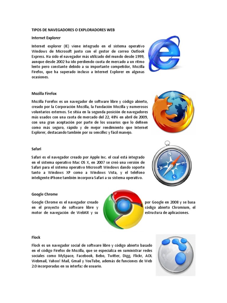 Tipos de Navegadores o Exploradores Web y Buscadores | Descargar gratis PDF | Safari (navegador ...