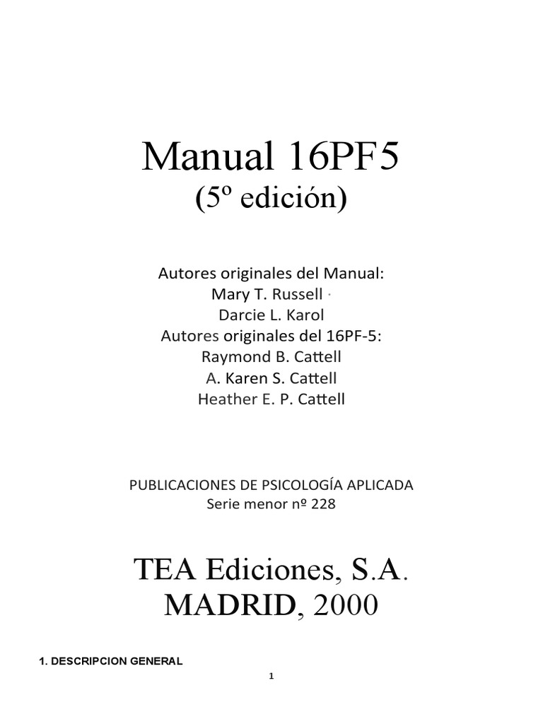 Resumen Manual 16PF5 | PDF | Autoestima | Las emociones