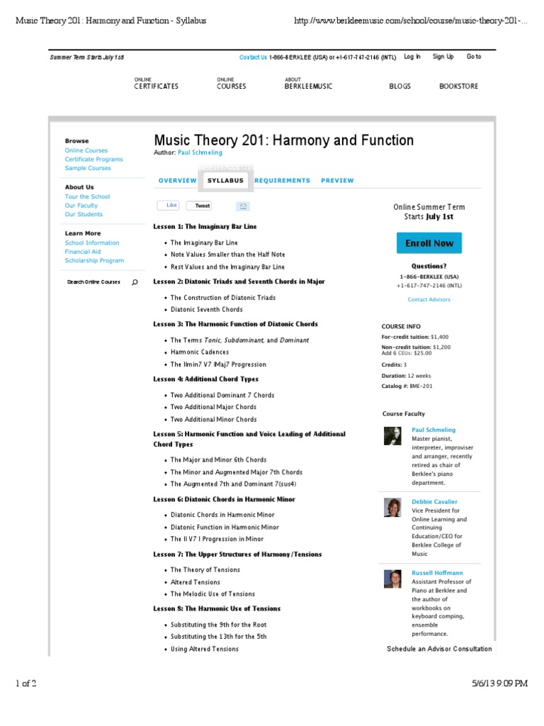 Music Theory 201: Harmony and Function - Syllabus | PDF | Harmony ...