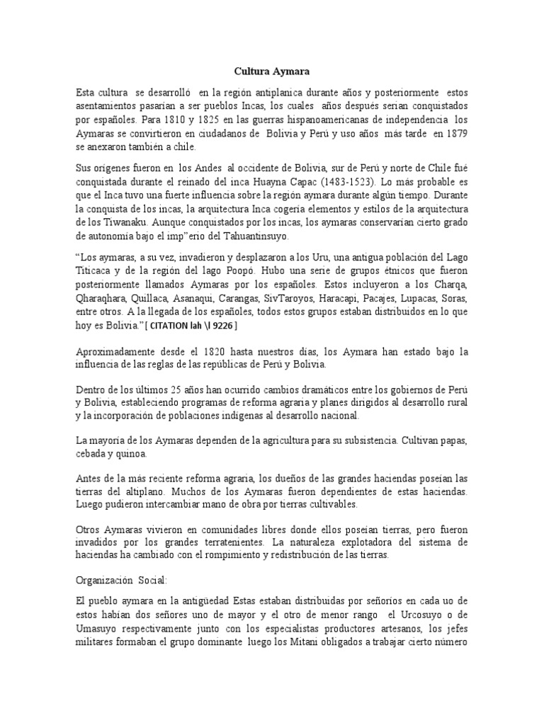 Cultura Aymara | PDF | Imperio Inca | Bolivia