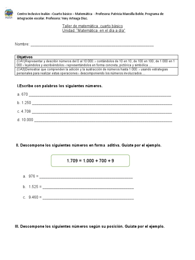 Material Complementario Números y Operaciones. | PDF | Sustracción | Matemática Elemental