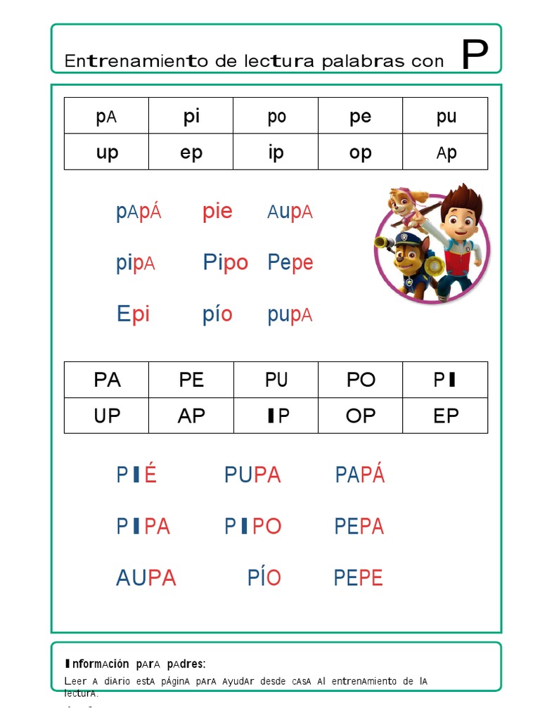 Oraciones con fonemas m, p, s, l, n, t, d | PDF