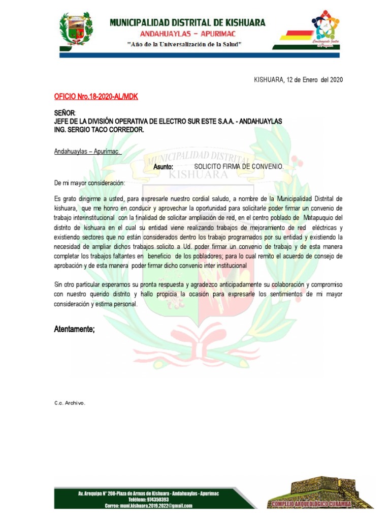 Oficio Firma de Convenio | PDF