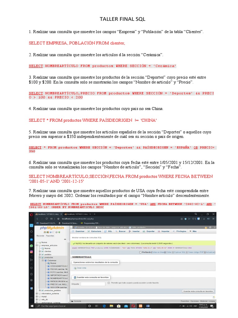 Taller Final SQL 1 | PDF | SQL | Science