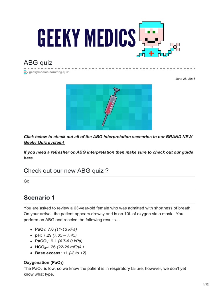 ABG Quiz | PDF | Respiratory System | Breathing