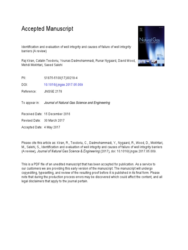 Identification and Evaluation of Well Integrity and Causes of Failure ...