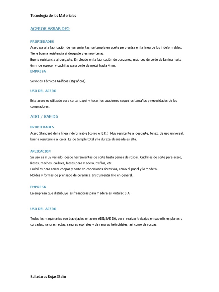 Acero DF2: Propiedades y Aplicaciones | PDF | Acero inoxidable | Acero