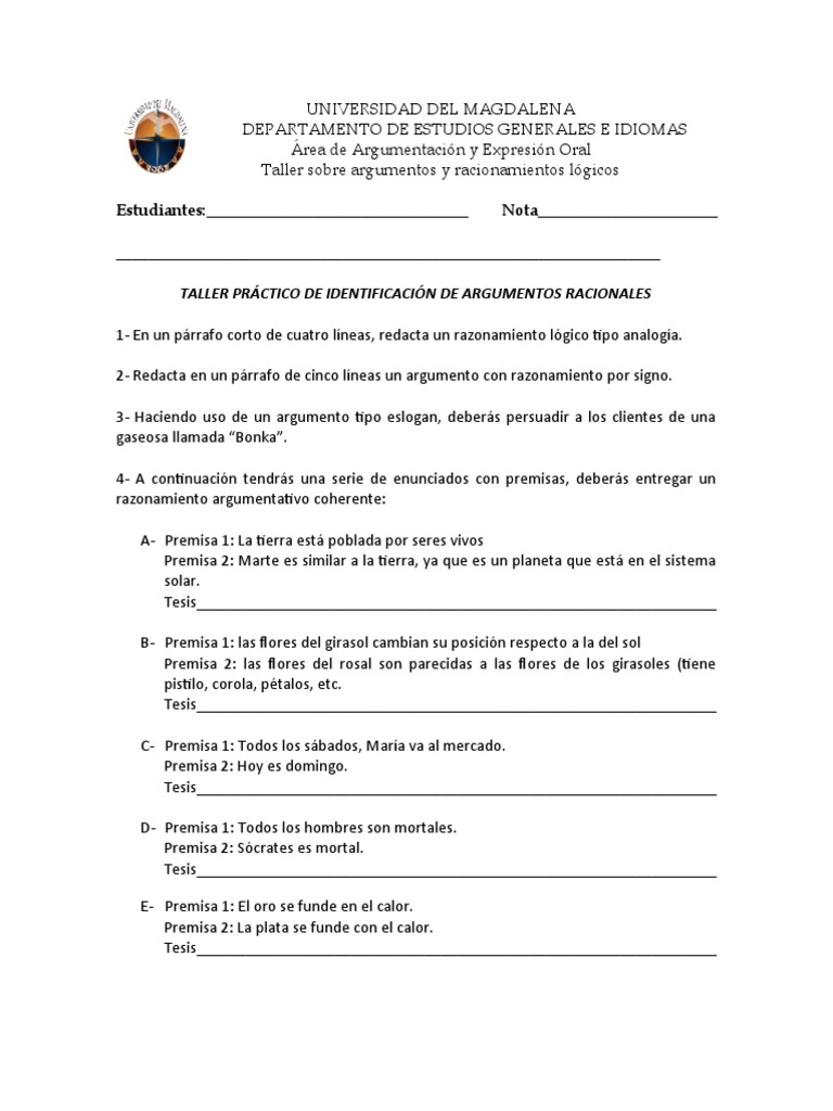 Taller Argumentos Racionales | PDF | Argumento | Lógica