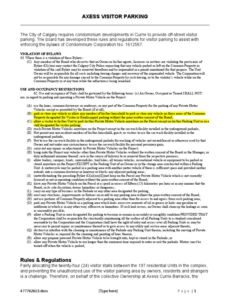 Axess Visitor Parking Regulations | PDF | Parking | Parking Lot