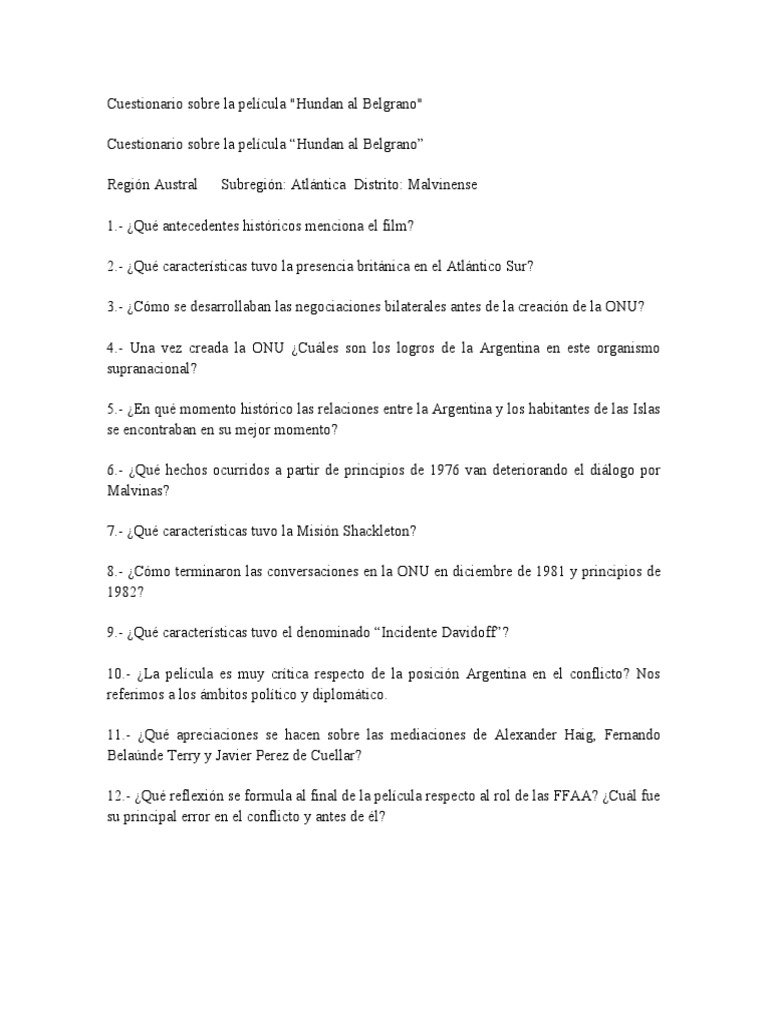 Cuestionario Sobre La Película | PDF | Reino Unido | Argentina