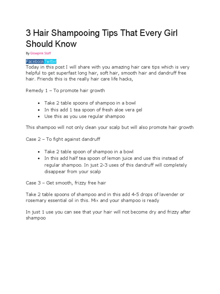 3 Hair Shampooing Tips That Every Girl Should Know | PDF