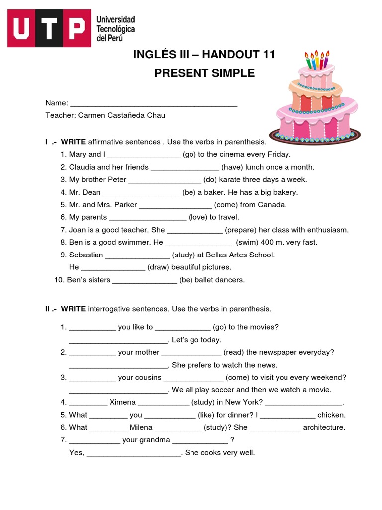 Inglés Iii - Handout 11 - Present Simple | PDF