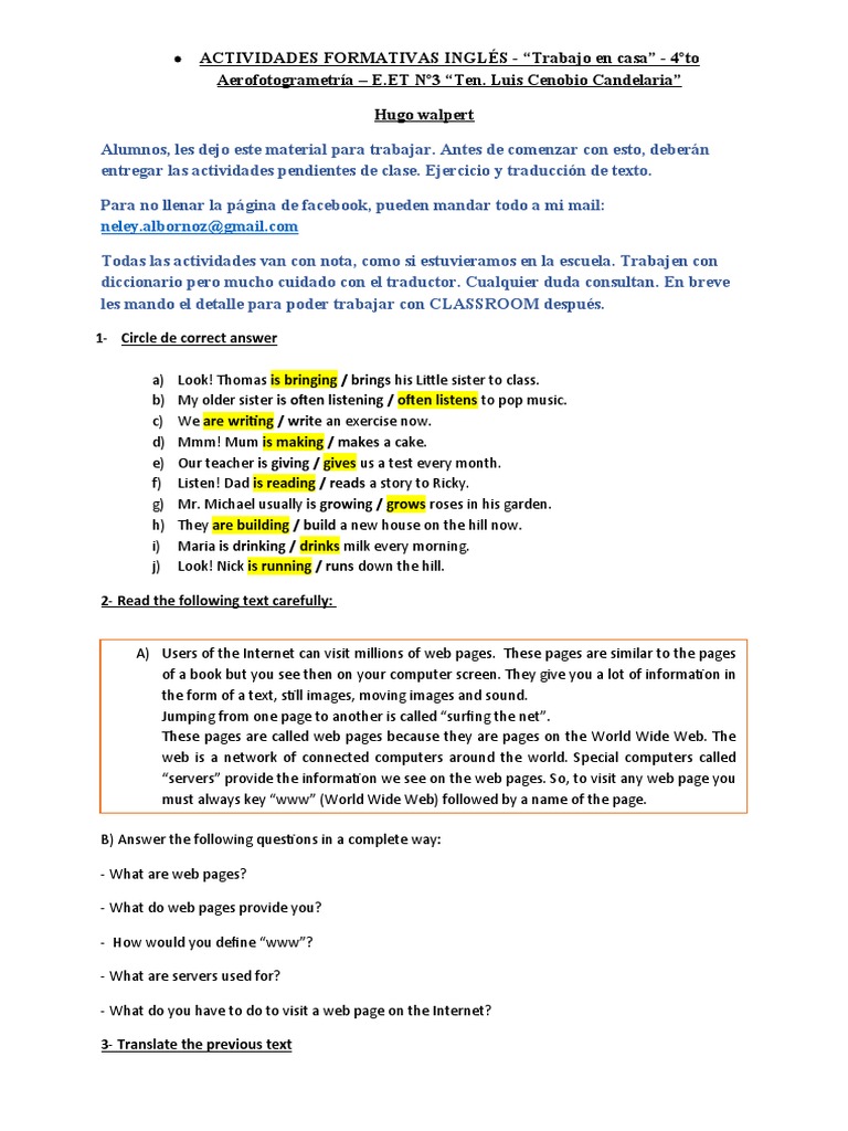 Actividades Inglés para Escribir - 4to Fot | PDF | Lunch | Dinner