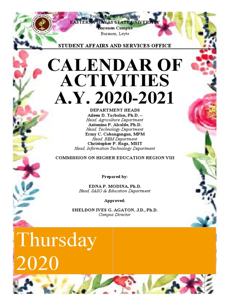 EVSU 2020-2021 Activities Calendar | PDF