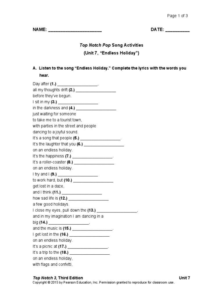 NAME: - DATE: - : Top Notch Pop | PDF