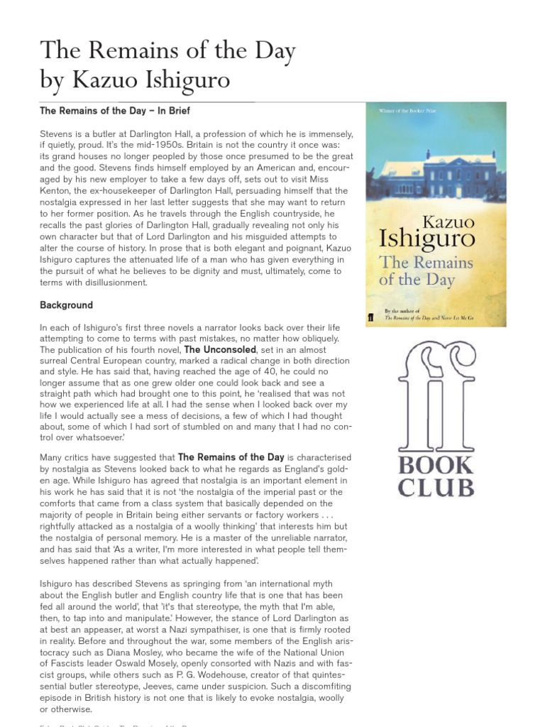 The Remains of The Day by Kazuo Ishiguro | PDF