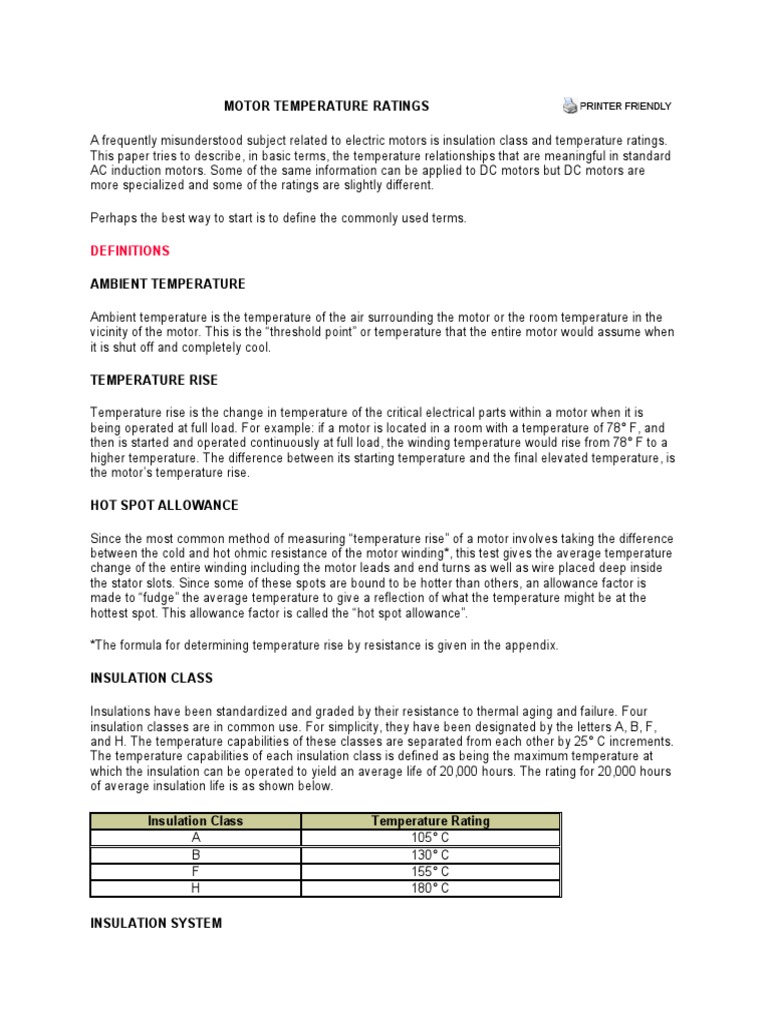 Motor Temperature Ratings Explained | PDF | Electric Motor | Thermal ...