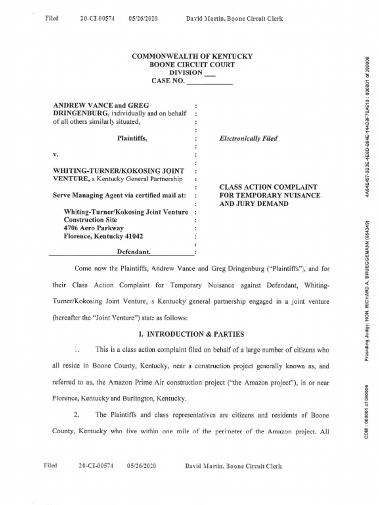 Andrew Vance and Greg Dringenburg v. Whiting-Turner/Kokosing Joint Venture | PDF