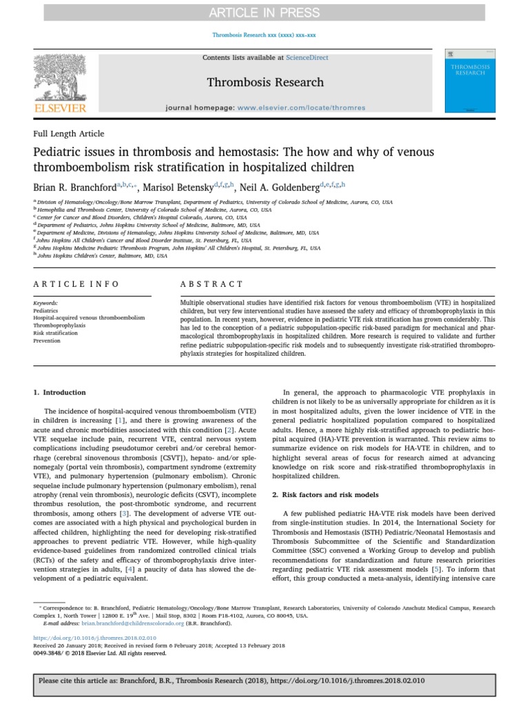 Pediatric Issues in Thrombosis and Hemostasis The How and Why of Venous ...