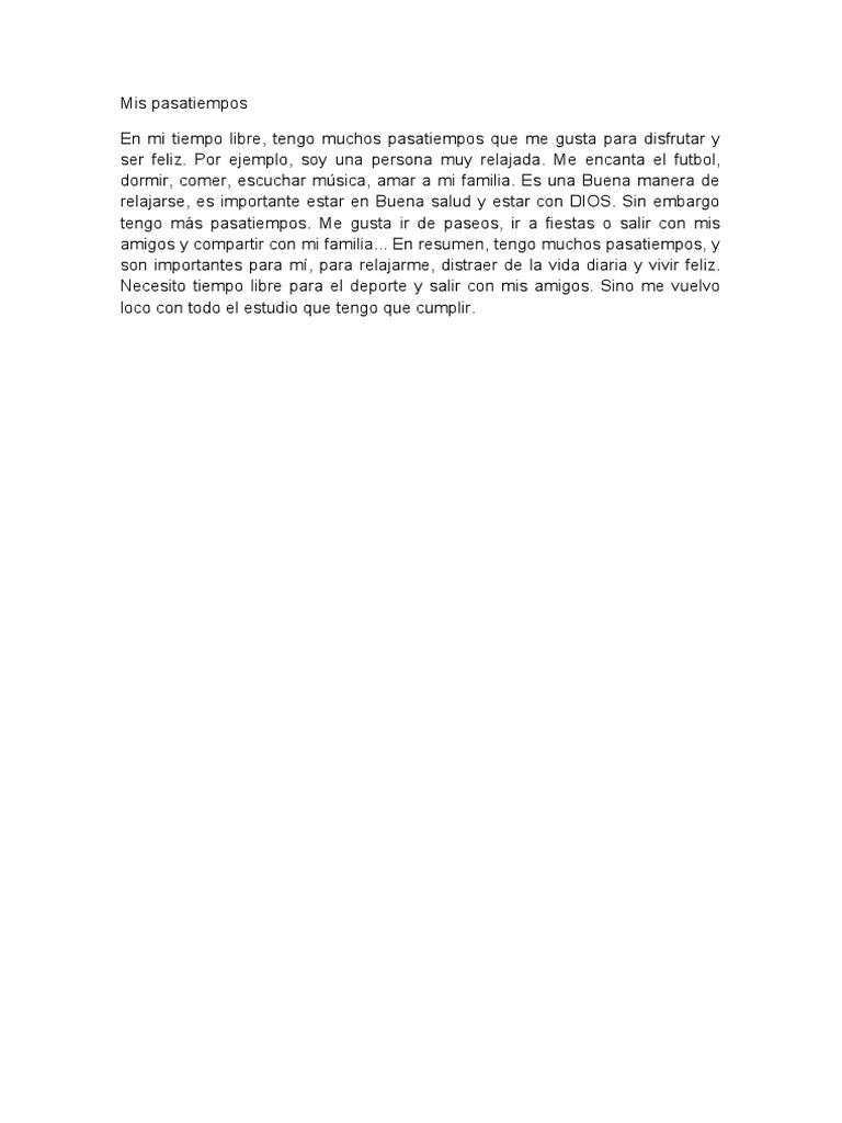 Mis pasatiempos favoritos y su importancia | PDF | Relaciones ...