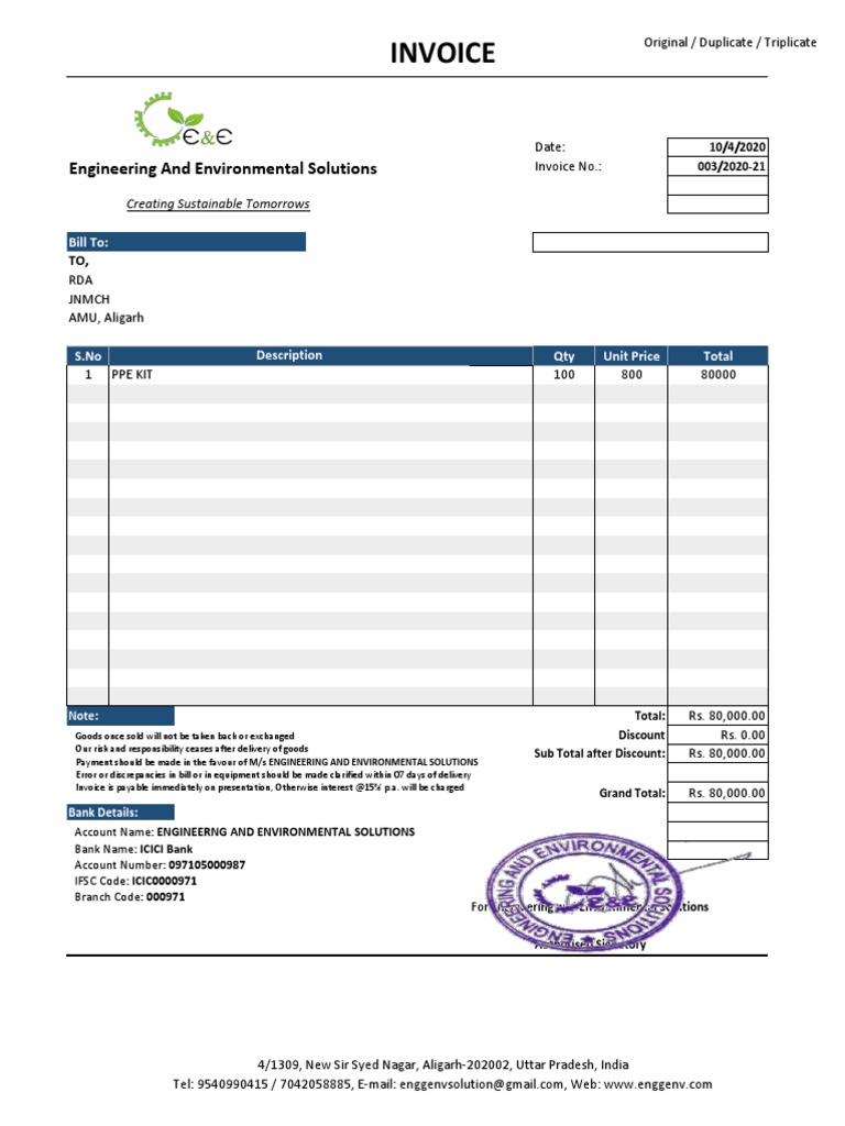 Invoice: Engineering and Environmental Solutions | PDF | Service ...