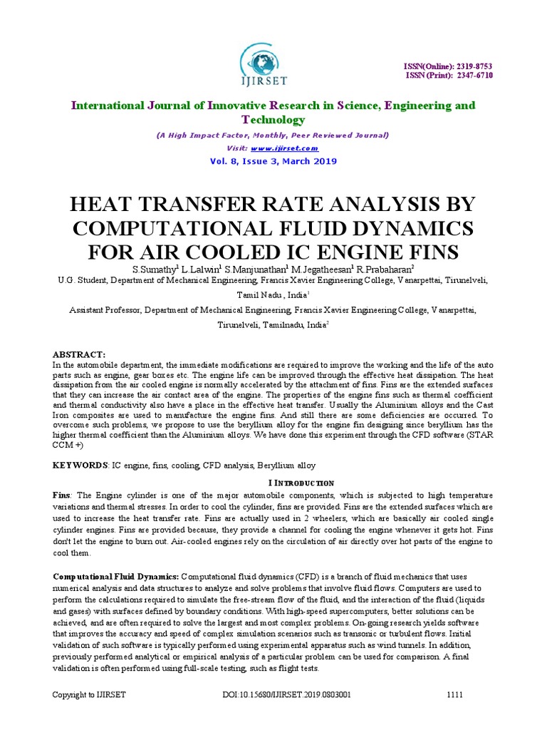 Heat Transfer Rate Analysis by Computational Fluid Dynamics For Air ...