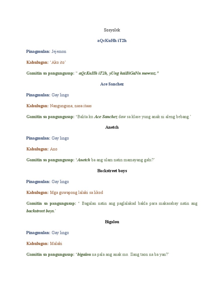 Sosyolek Dictionary | PDF