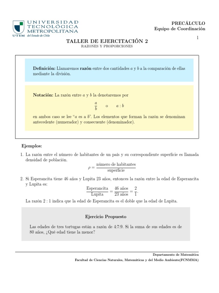Gu A Ejercitaci N 3 Prec Lculo Razones y Proporciones | Descargar gratis PDF | Proporción ...