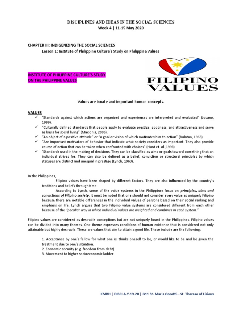 Exploring Filipino Values: Social Acceptance, Smooth Interpersonal ...