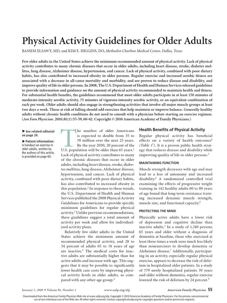 Physical Activity Guidelines For Older Adults | Download Free PDF ...
