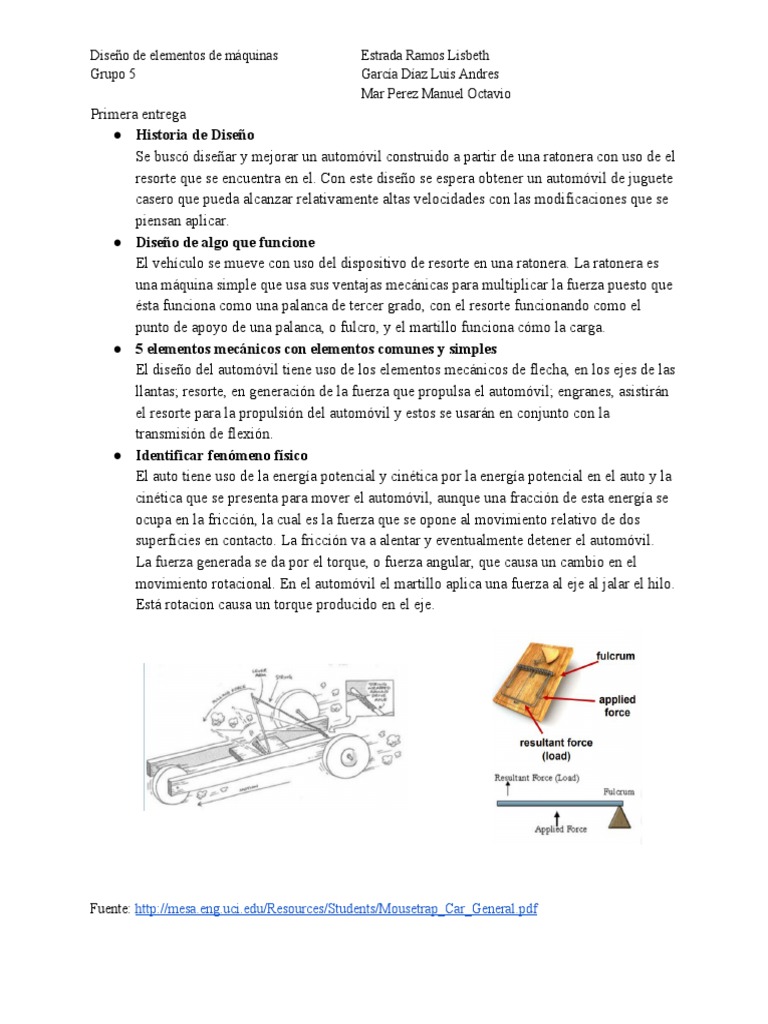 Diseño de un automóvil de juguete ratonera | PDF