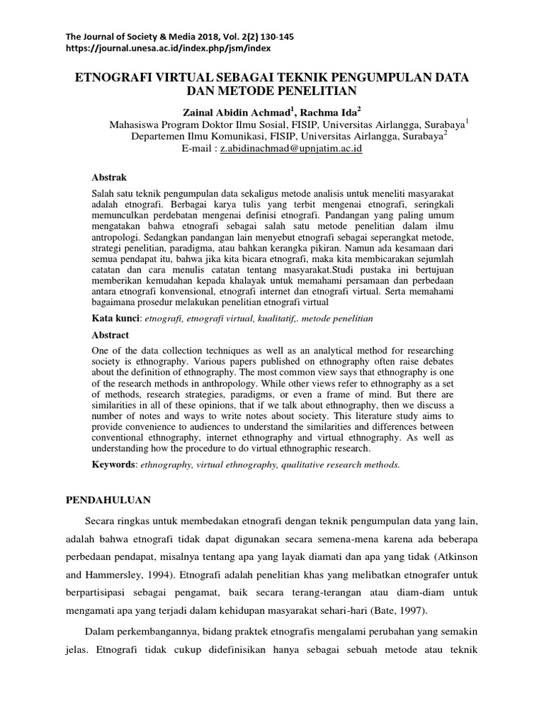 Etnografi Virtual Sebagai Teknik Pengumpulan Data PDF | PDF