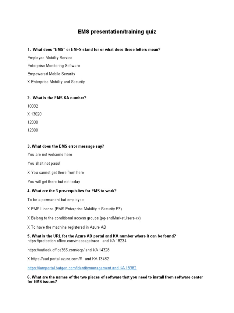 EMS Training Quiz | PDF