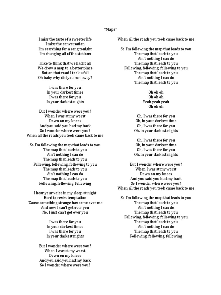 Maps Lyrics By Maroon 5 Pdf