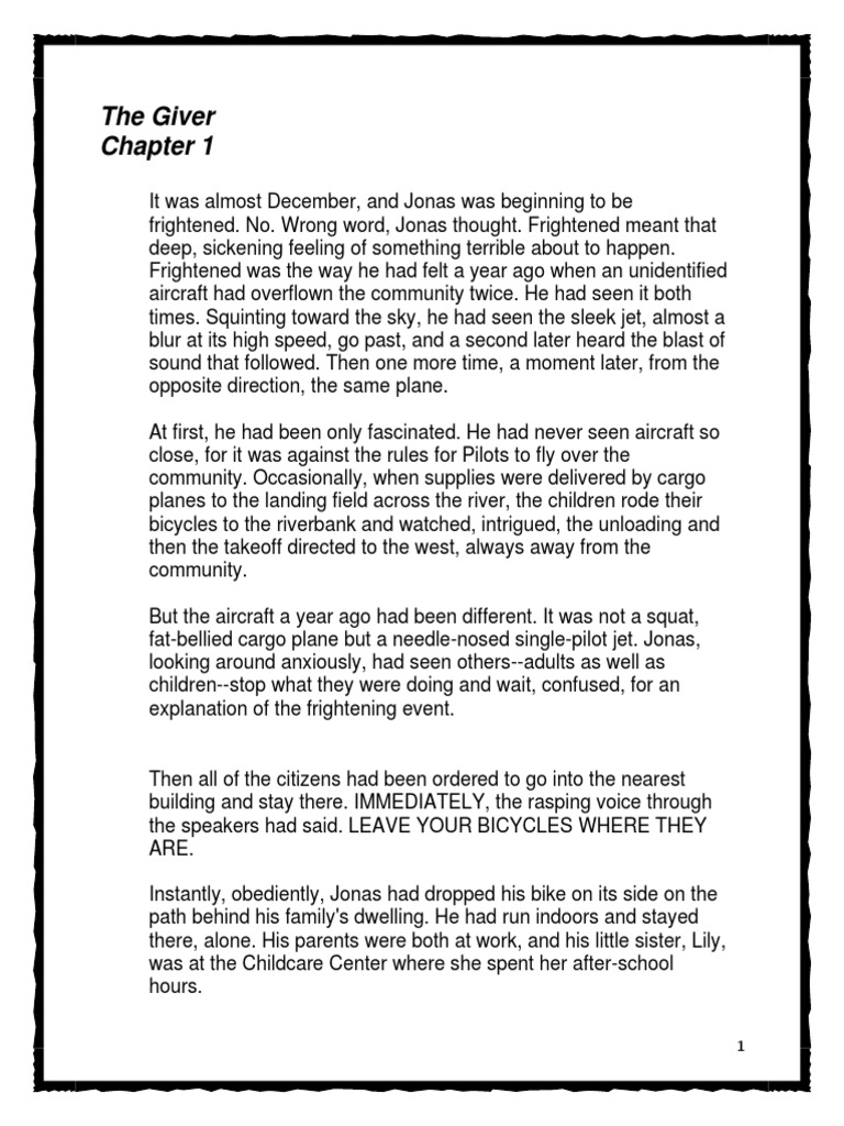 The Giver: Chapter 1 Summary | PDF | Poetry