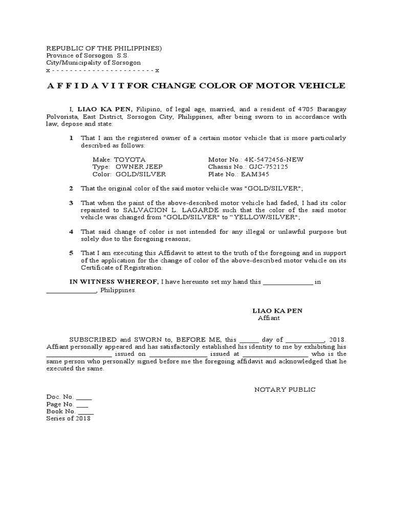 Affidavit of Change Color | PDF