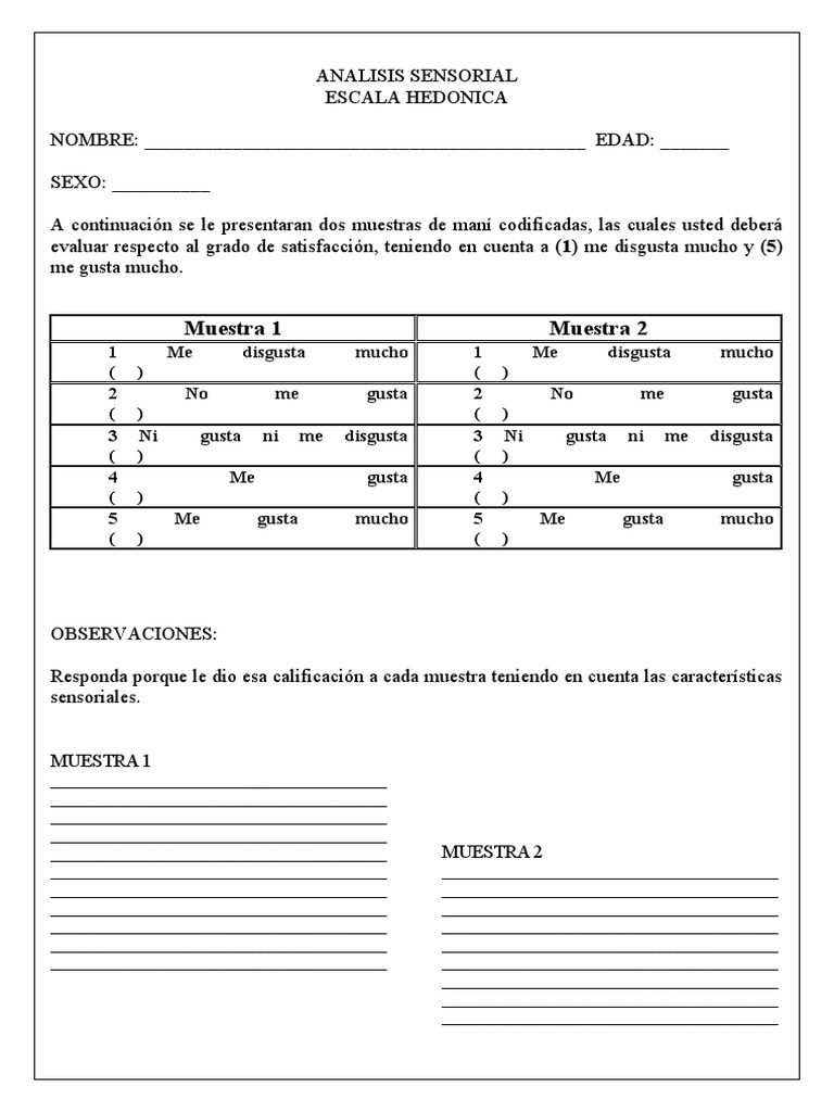 Analisis Sensorial (Escala Hedonica) | PDF | Cognición | Sicología