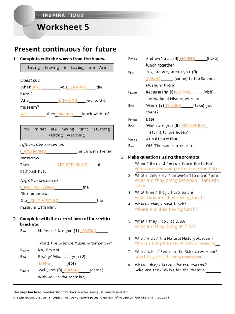 Worksheet 5: Present Continuous For Future | Download Free PDF | Business