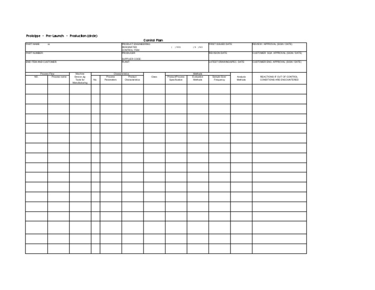 Prototype Pre Launch Production Circle Control Plan Pdf