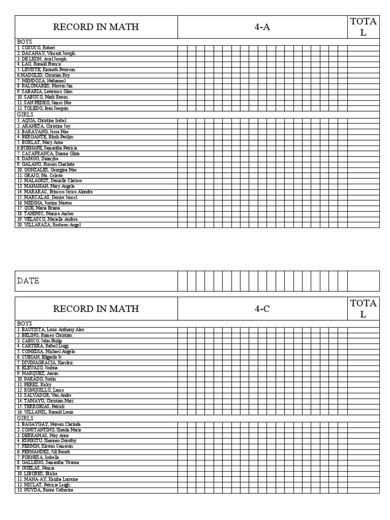 Math Class Student Roster | PDF