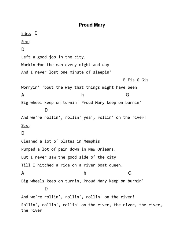Guitar Chords For Proud Mary