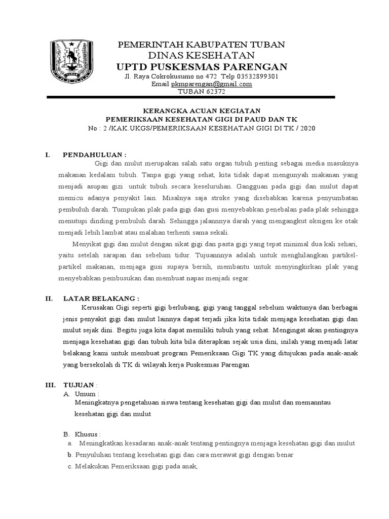 KAK Pemeriksaan Gigi TK | PDF