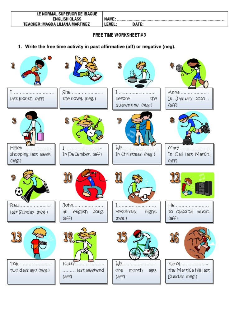 Free Time Worksheet # 3 1. Write The Free Time Activity in Past ...