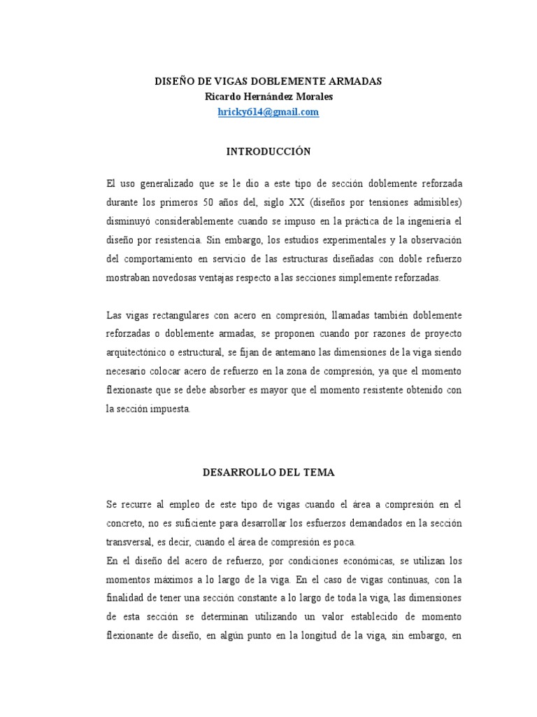 Diseño de Vigas Doblemente Armadas | PDF | Braguero | Hormigón